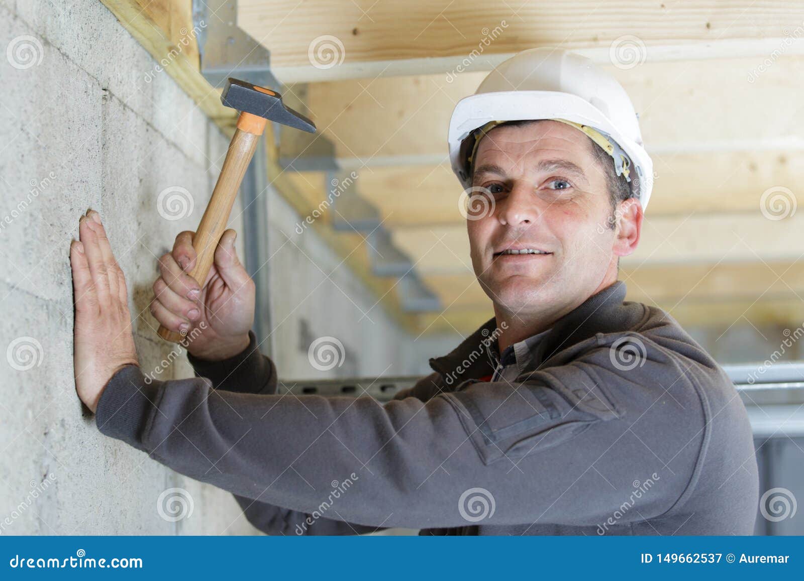 Male Construction Worker Using Hammer Stock Image - Image of nail ...