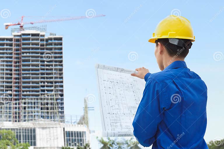 Male Contractor and Bulding Project Stock Image - Image of male, back ...