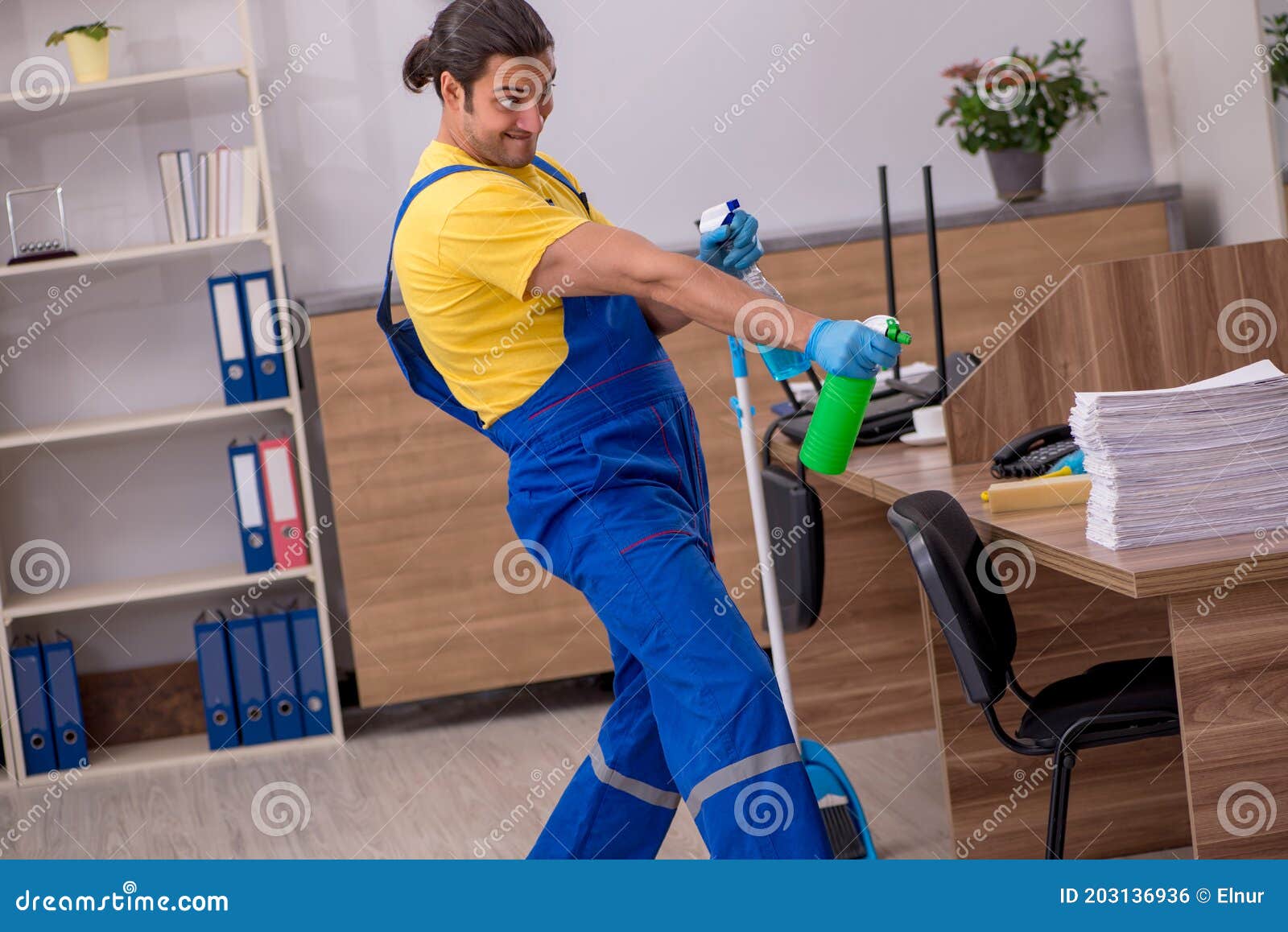 Young Male Contractor Cleaning the Office Stock Photo - Image of maid ...
