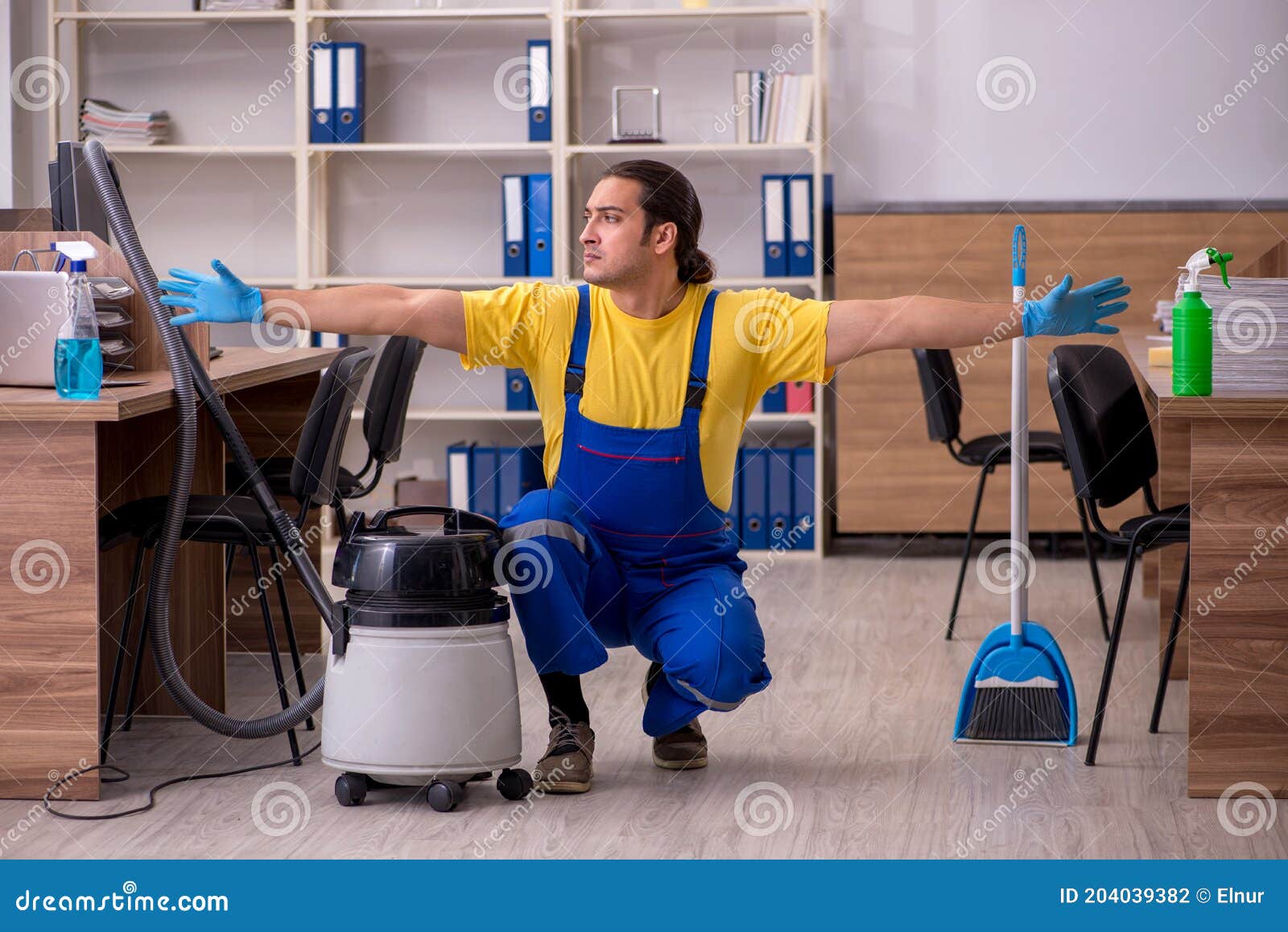 Young Male Contractor Cleaning the Office Stock Photo - Image of ...