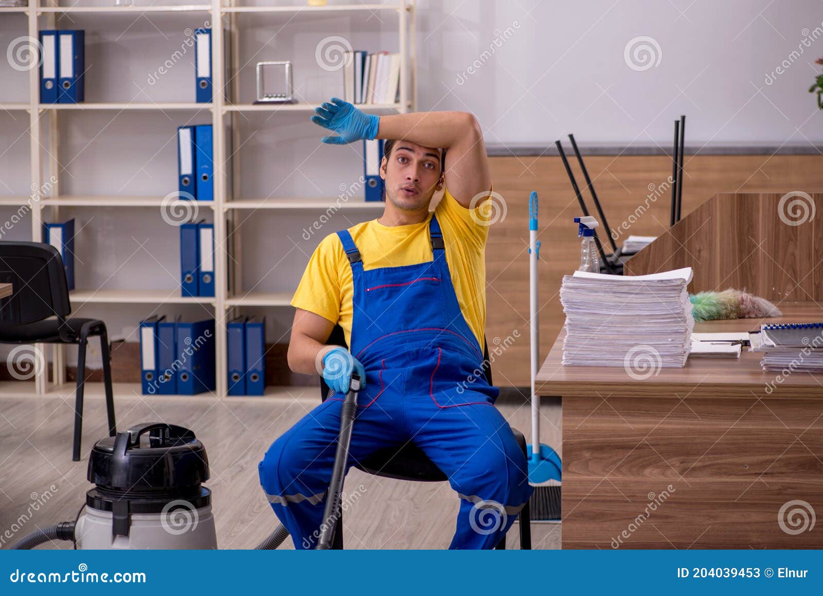 Young Male Contractor Cleaning the Office Stock Image - Image of ...