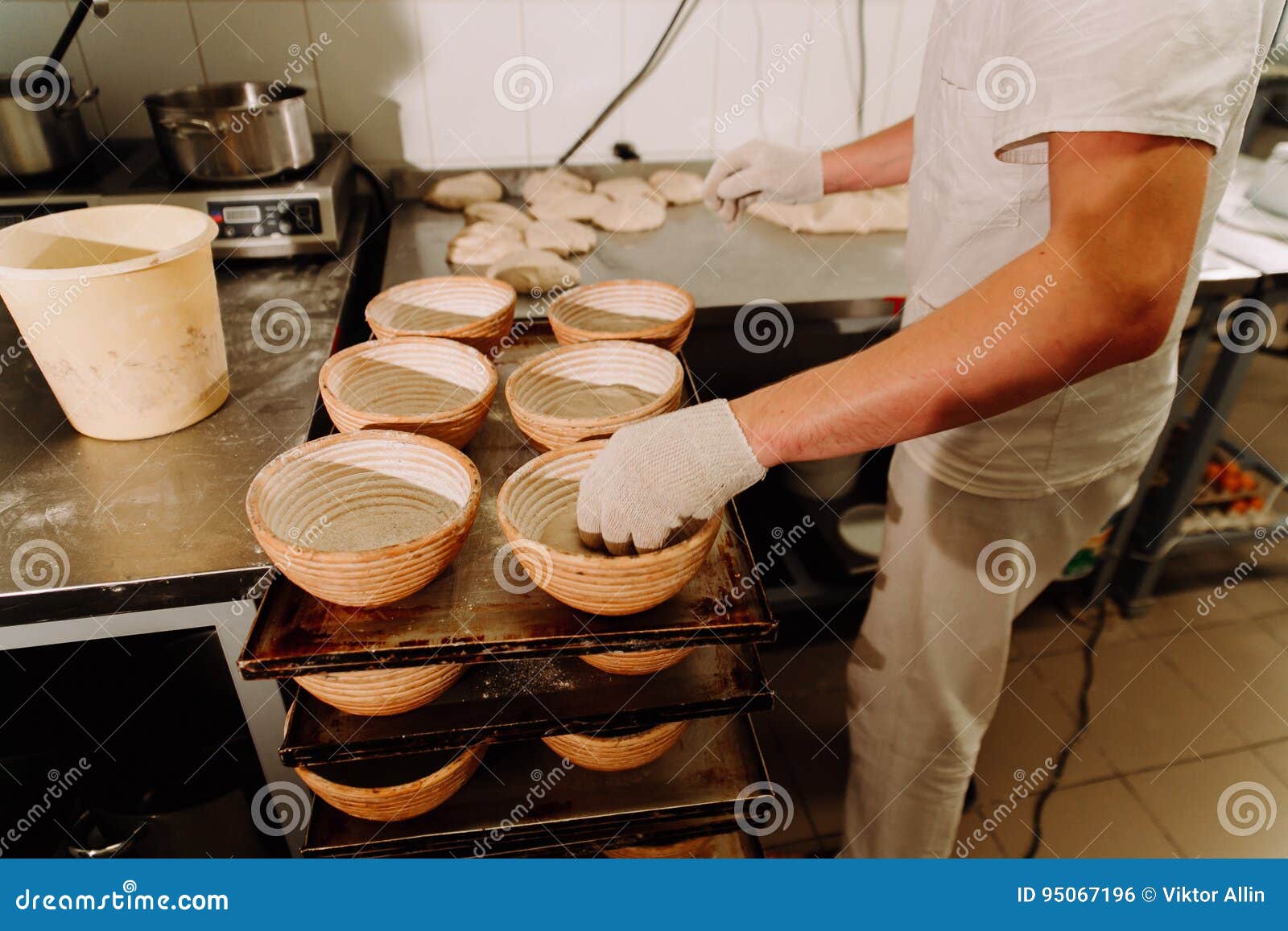 Male Cook Shaping Dough for Baking Bread Stock Photo - Image of cook ...