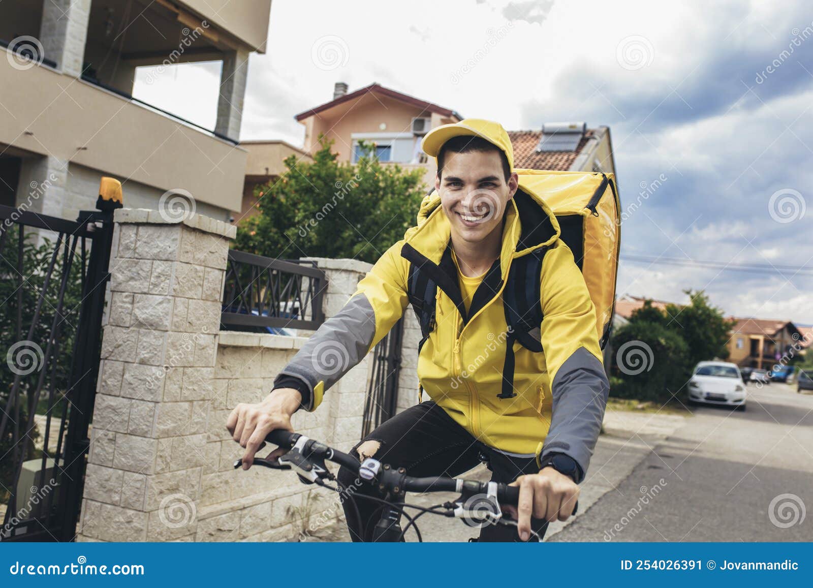 Courier with Bicycle Delivering Packages Stock Image - Image of ...