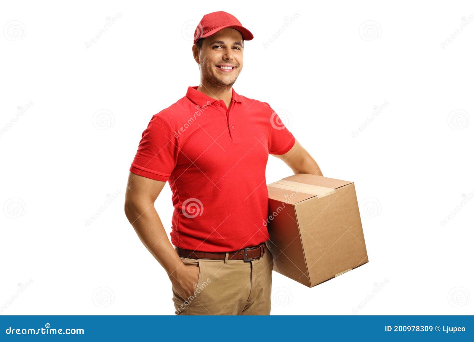 Male Courier in a Uniform Holding a Box Stock Image - Image of ...