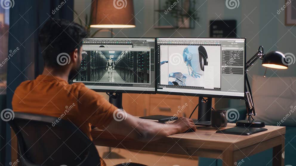 Male Creating 3D Model in Evening Stock Photo - Image of busy, creator ...