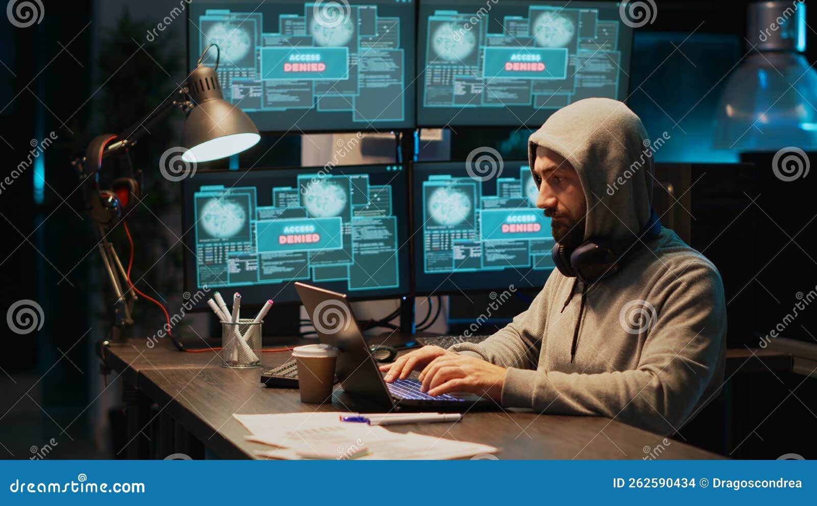 Male Criminal Trying To Break Database Server Stock Photo - Image of ...