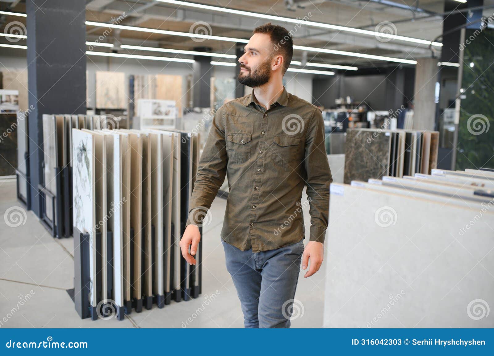 Male Customer Choosing Kitchen Ceramic Tile in Store Stock Image ...
