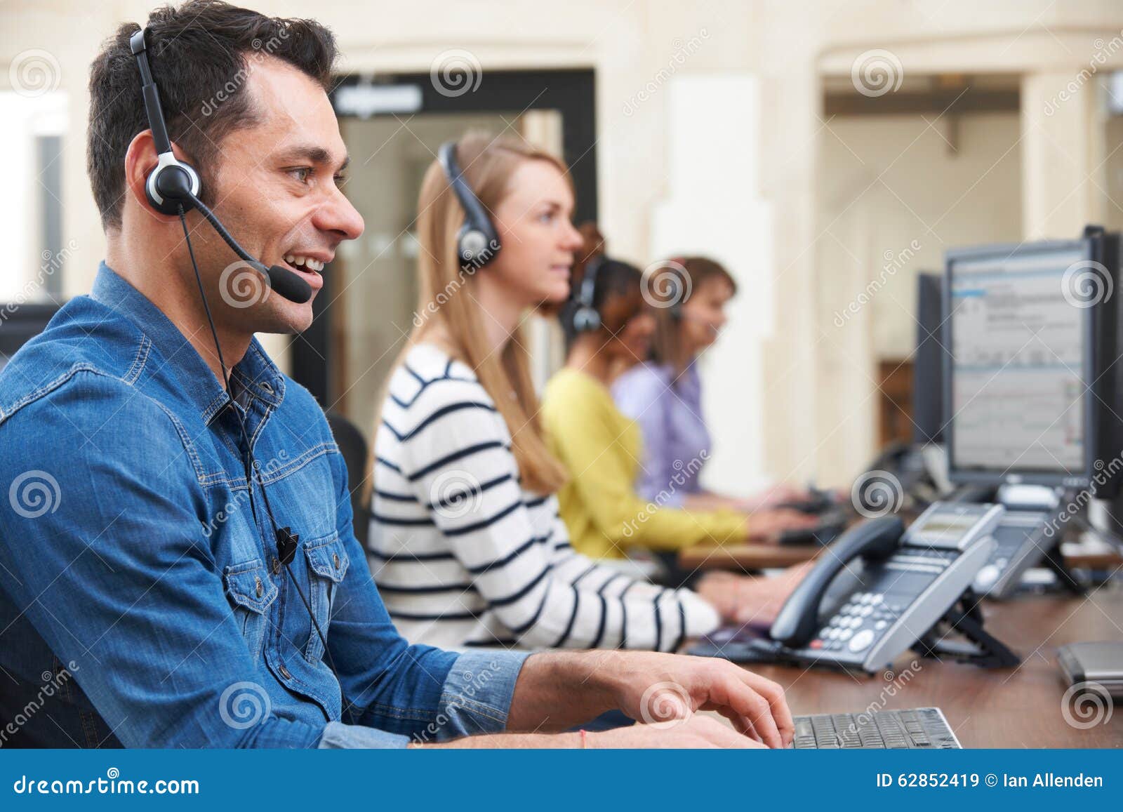 Male Customer Services Agent in Call Centre Stock Image - Image of ...