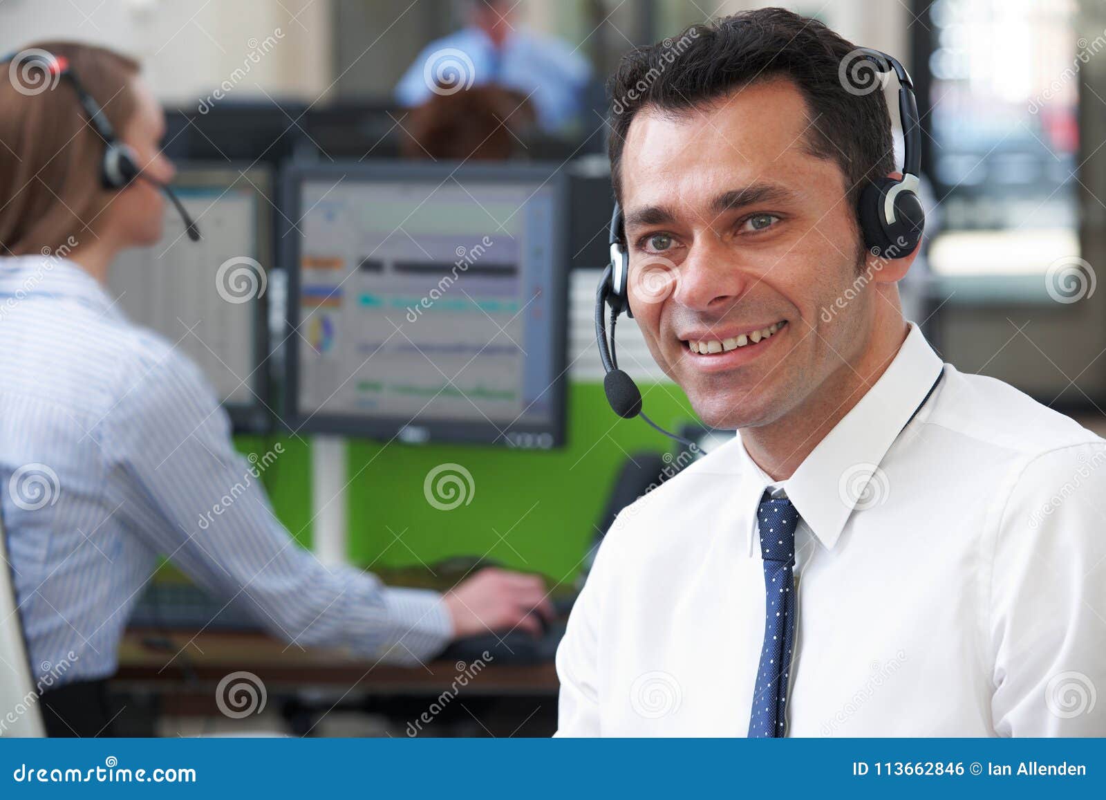 Male Customer Services Agent in Call Centre Stock Photo - Image of ...
