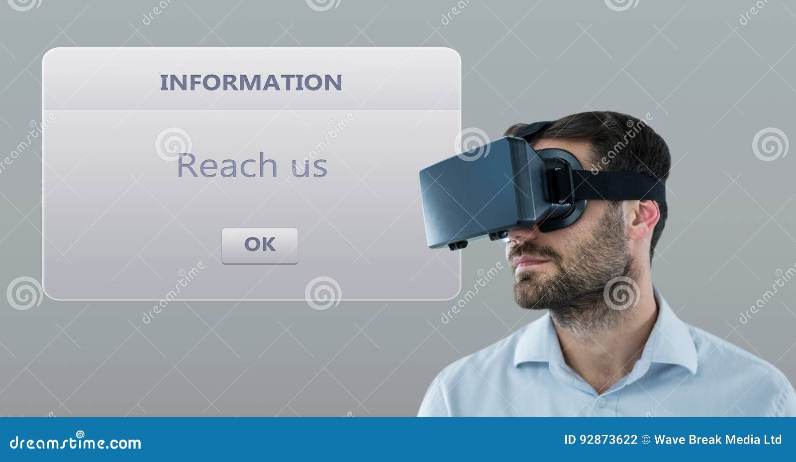 Male Customer Support Executive Wearing VR Glasses with Dialog Box in ...