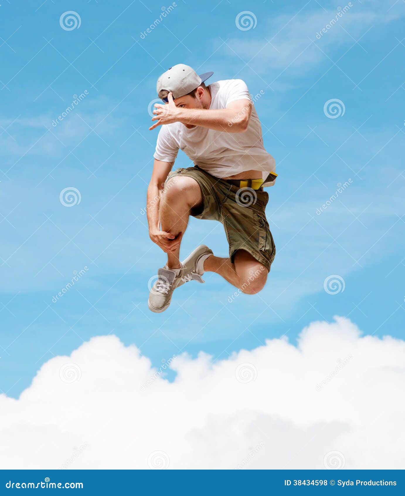 Male Dancer Jumping in the Air Stock Photo - Image of blue, acrobatics ...
