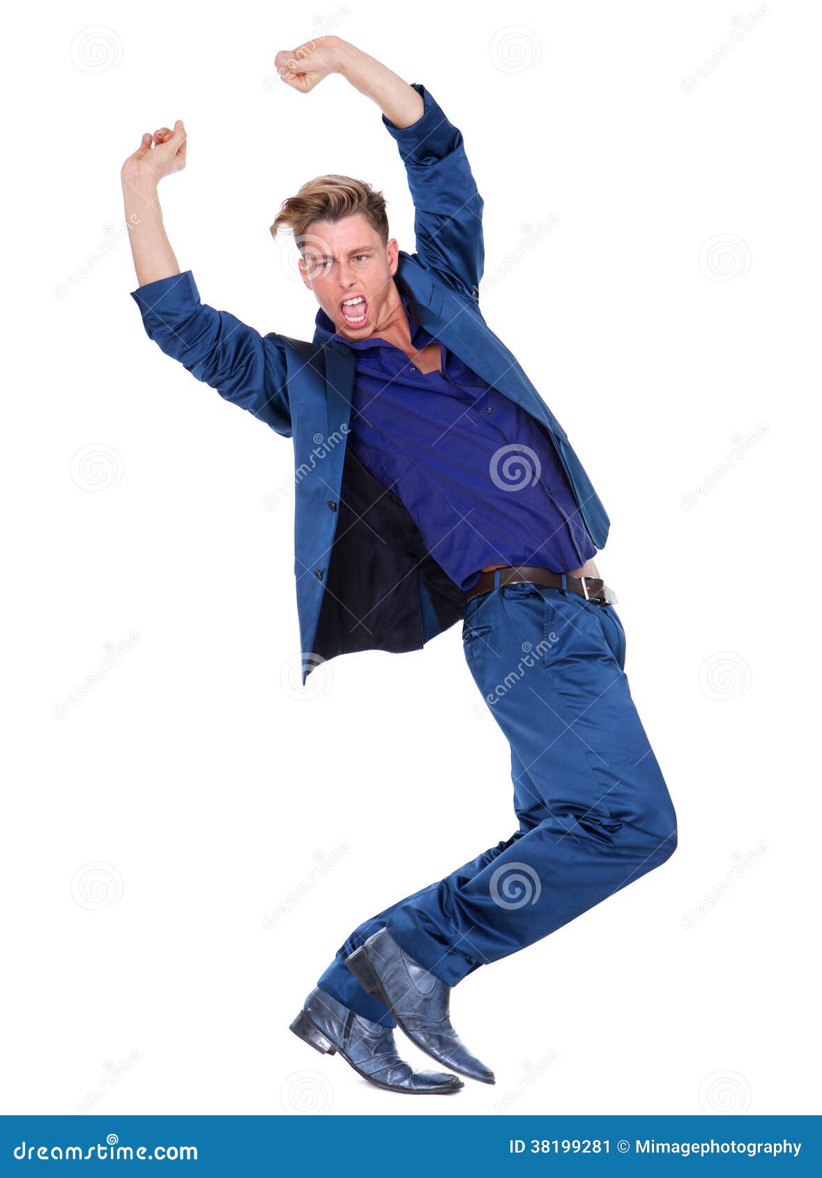 Male Dancer in Modern Blue Suit Stock Image - Image of background, body ...