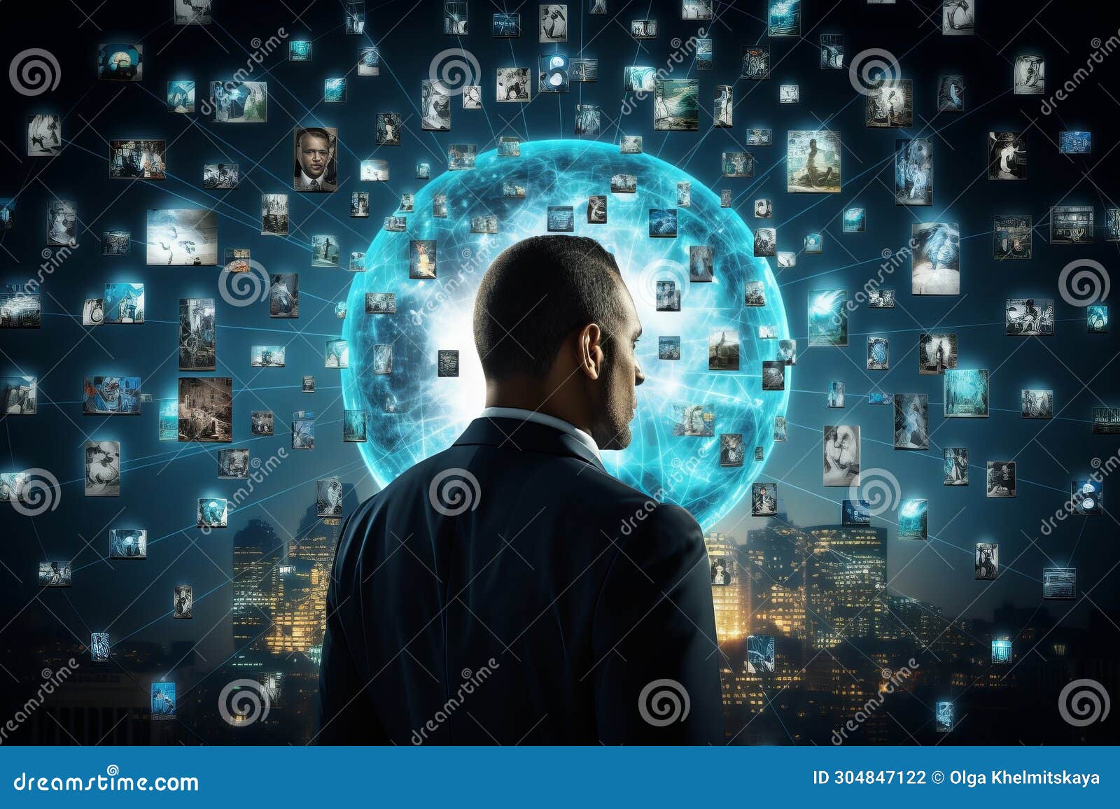 Male Data Analyst Visualizing Big Data Network With Artificial ... Male Data Analyst Visualizing Big Data Network With Artificial ...