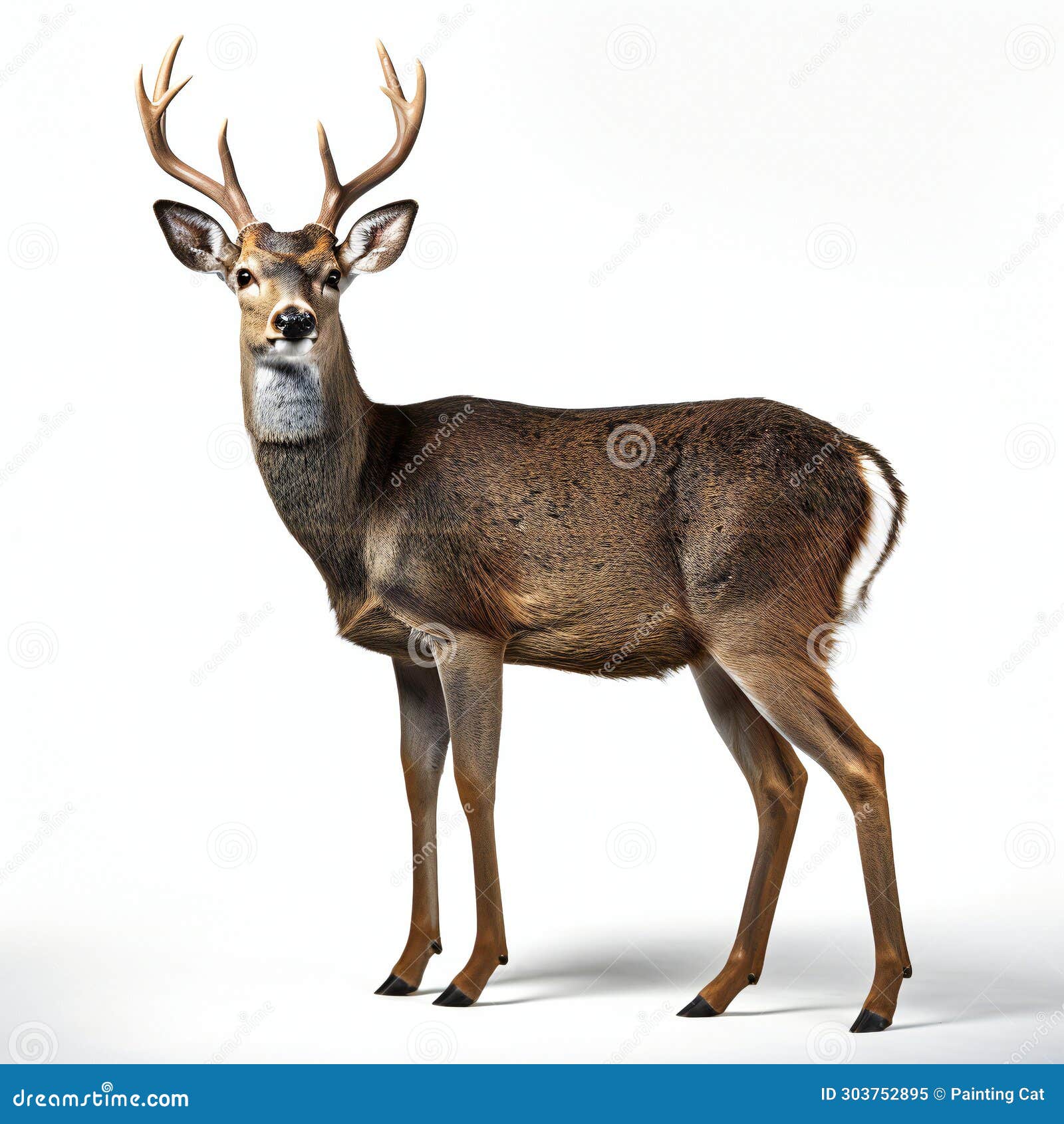 A Male Deer with Antlers on White Background Stock Illustration ...
