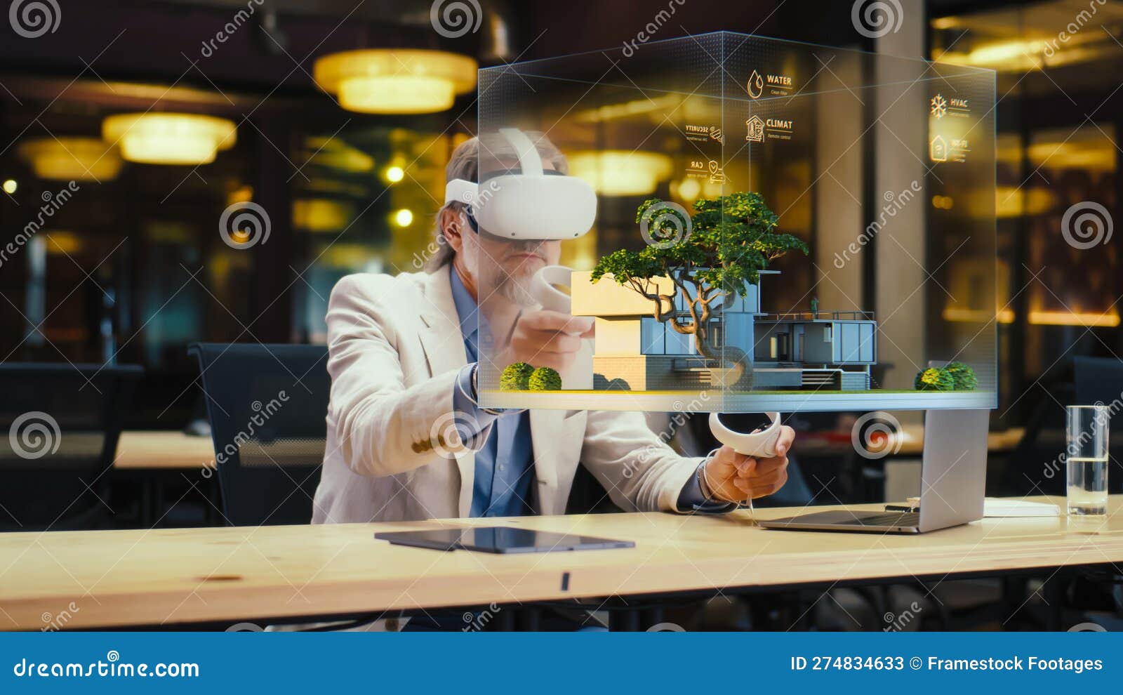 Male Designer Creates House Design in VR Stock Illustration ...