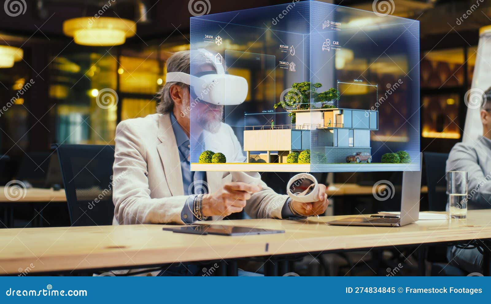 Male Designer Creates House Design in VR Stock Illustration ...