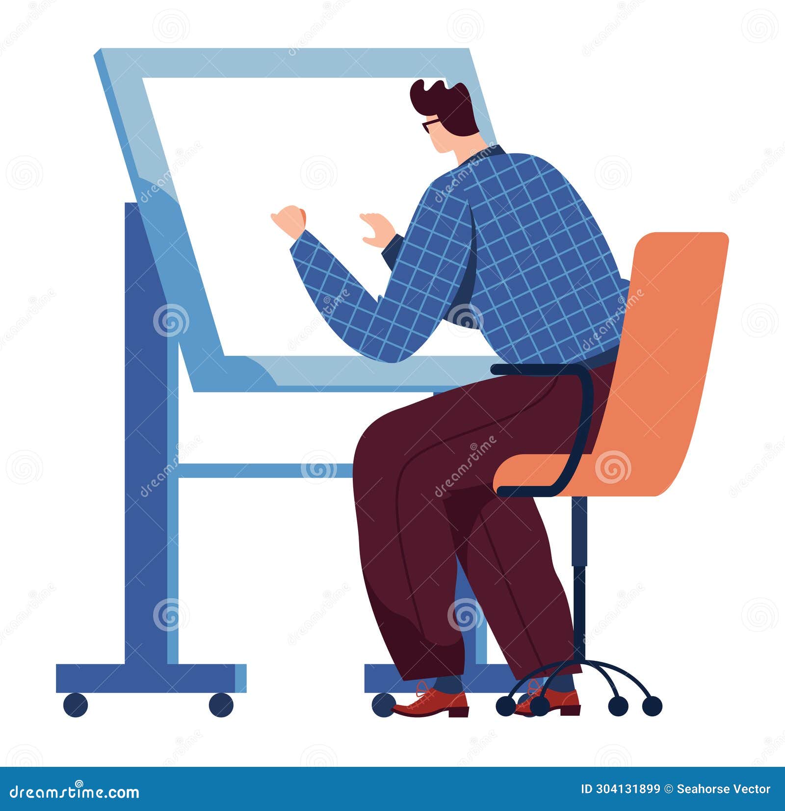 Male Designer Drawing at Drafting Table. Creative Architect Sketching ...