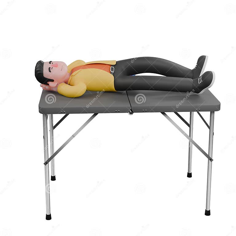 A Male Designer Lies on a Folding Table with Both Hands are Behind the ...