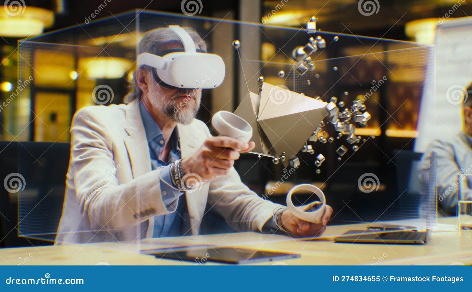 Male Designer in VR Headset Creates Abstract 3D Shape Stock ...