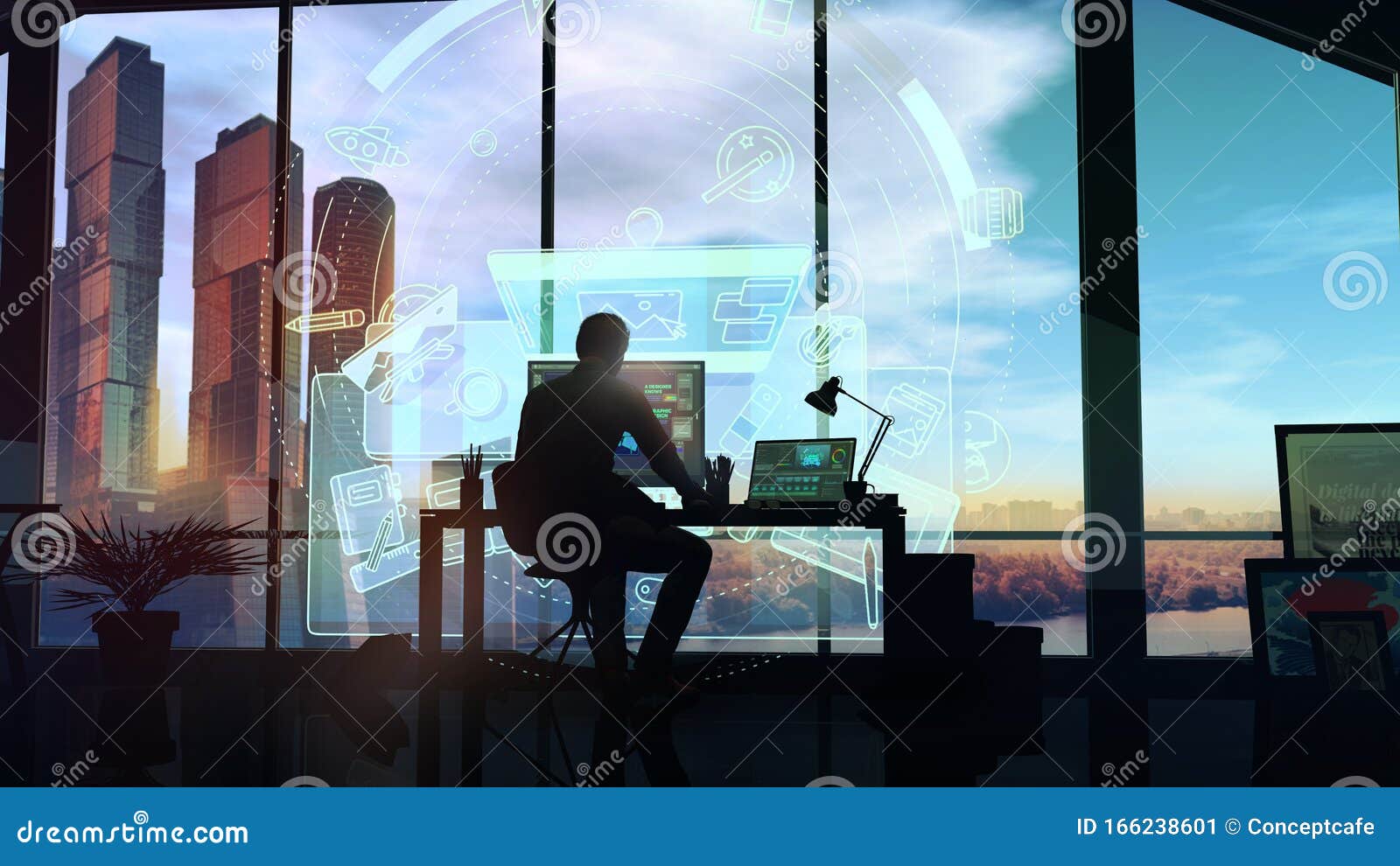 Male Designer Works With Augmented Reality Projection. Royalty-Free ...