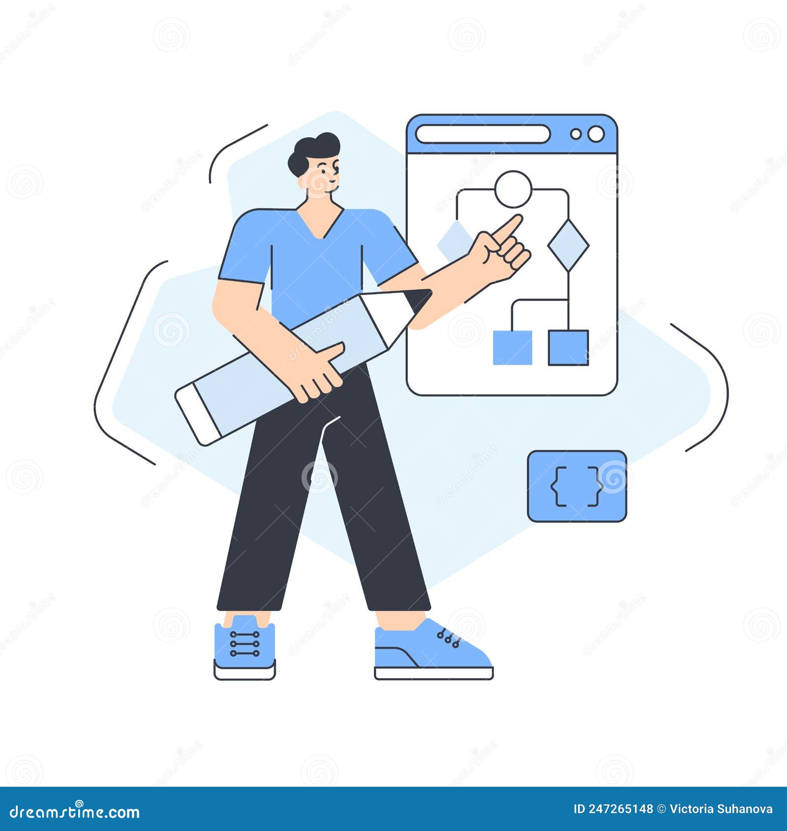 Male Developer Analyzing Scheme Web Site Software Coding Process Script