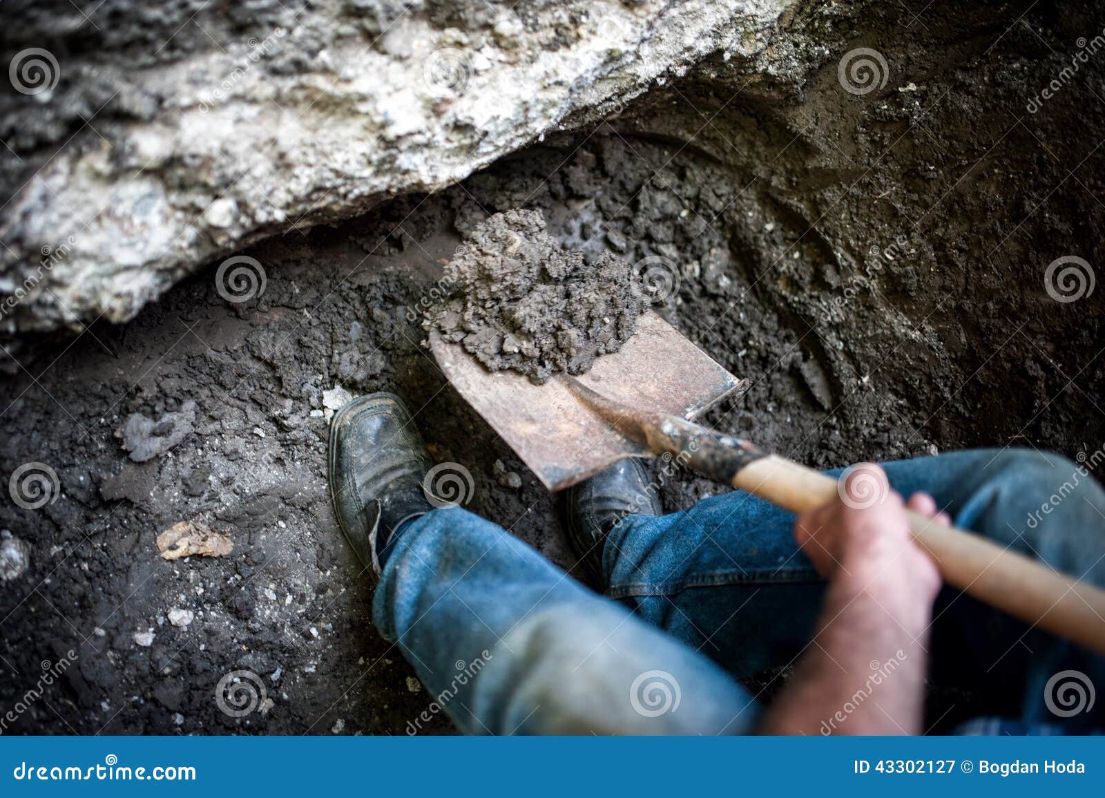 Male Digging a Hole in the Ground with Shovel and Spade Stock Image ...