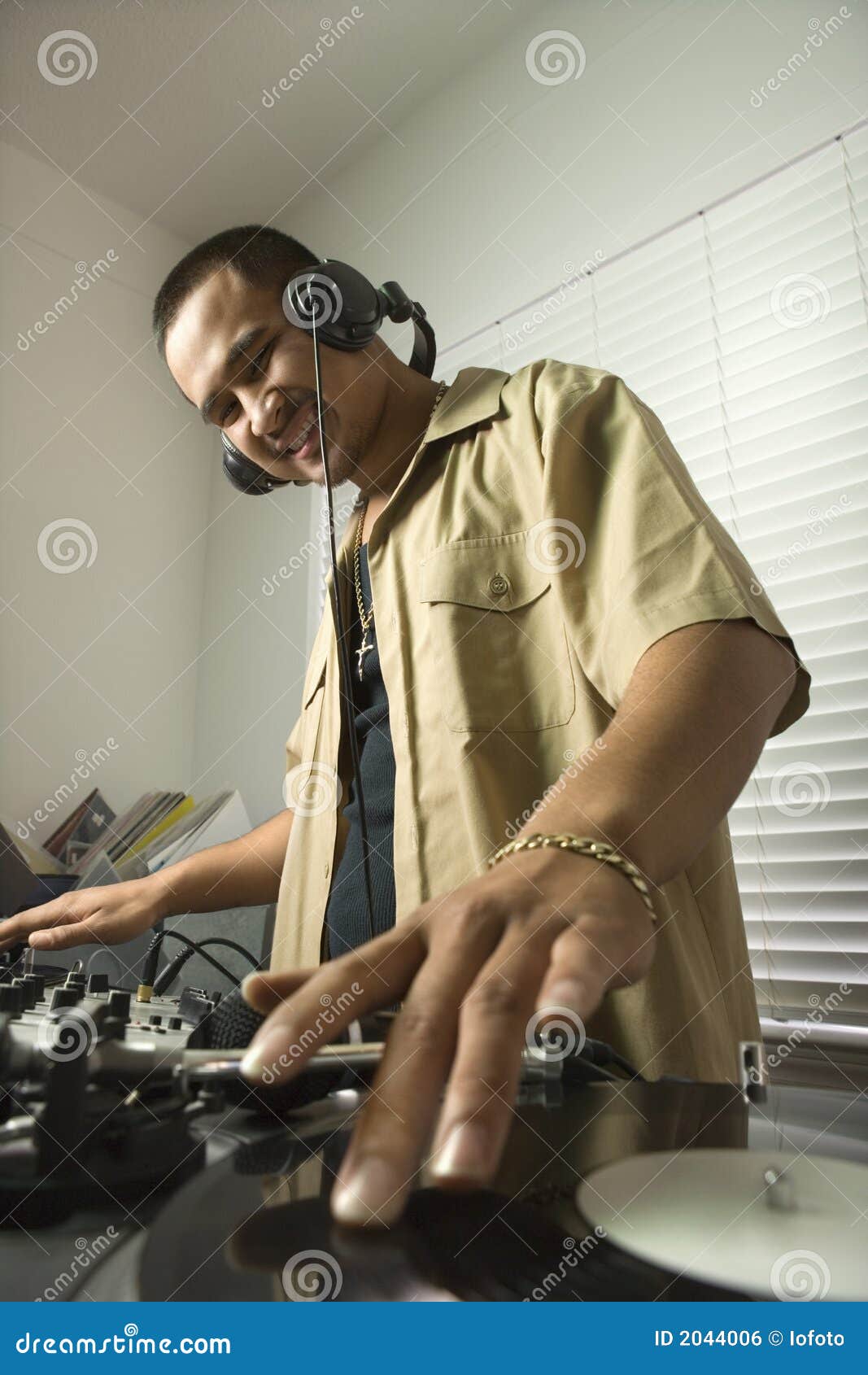 Male DJ with Hands on Record. Stock Photo - Image of mixing, spinning ...