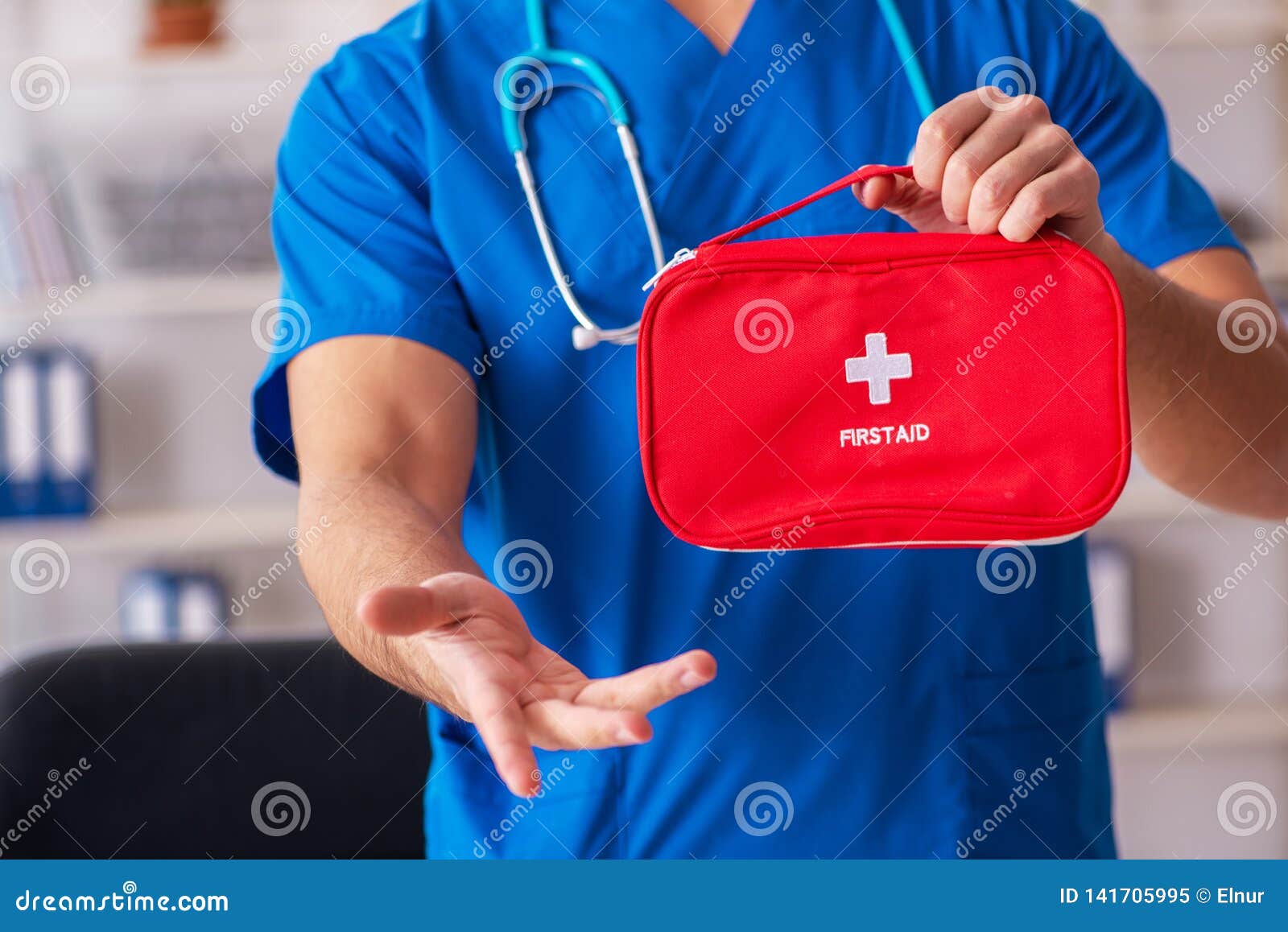 The Male Doctor with First Aid Bag Stock Image - Image of explaining ...