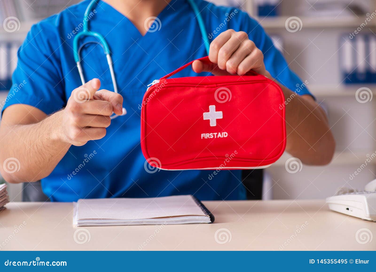 The Male Doctor with First Aid Bag Stock Image - Image of examining ...