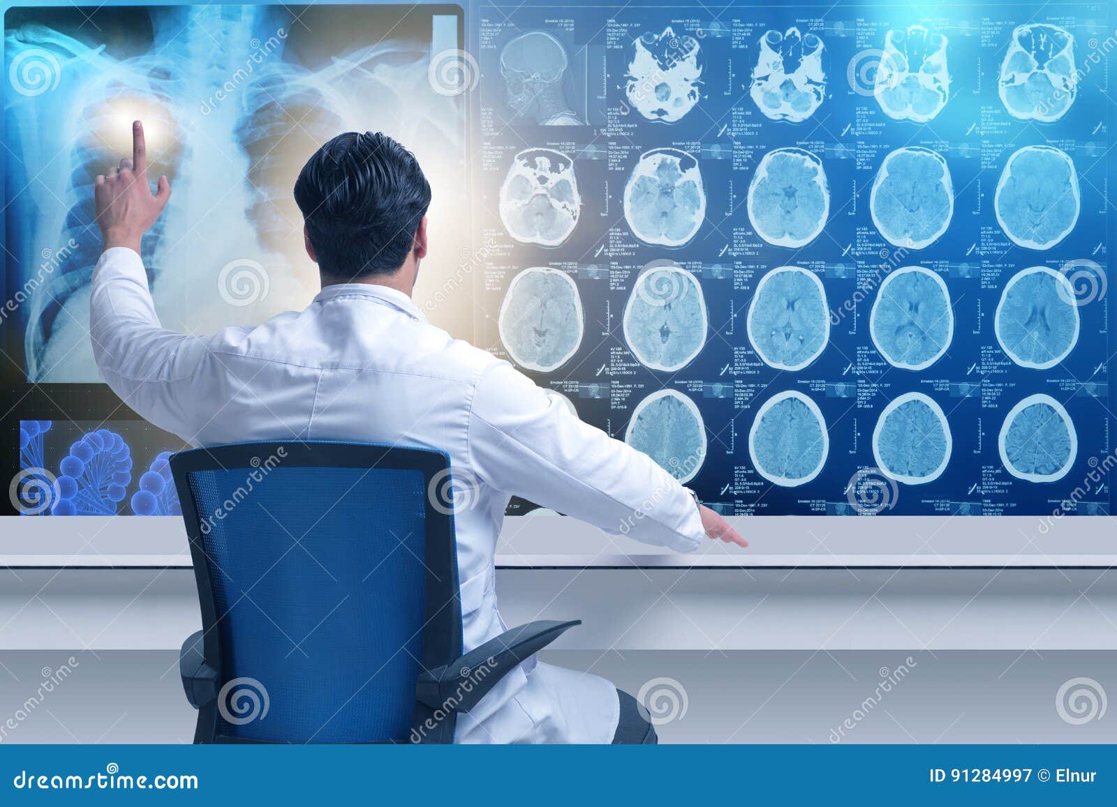 The Male Doctor Looking at Mri Scans Stock Image - Image of cancer ...