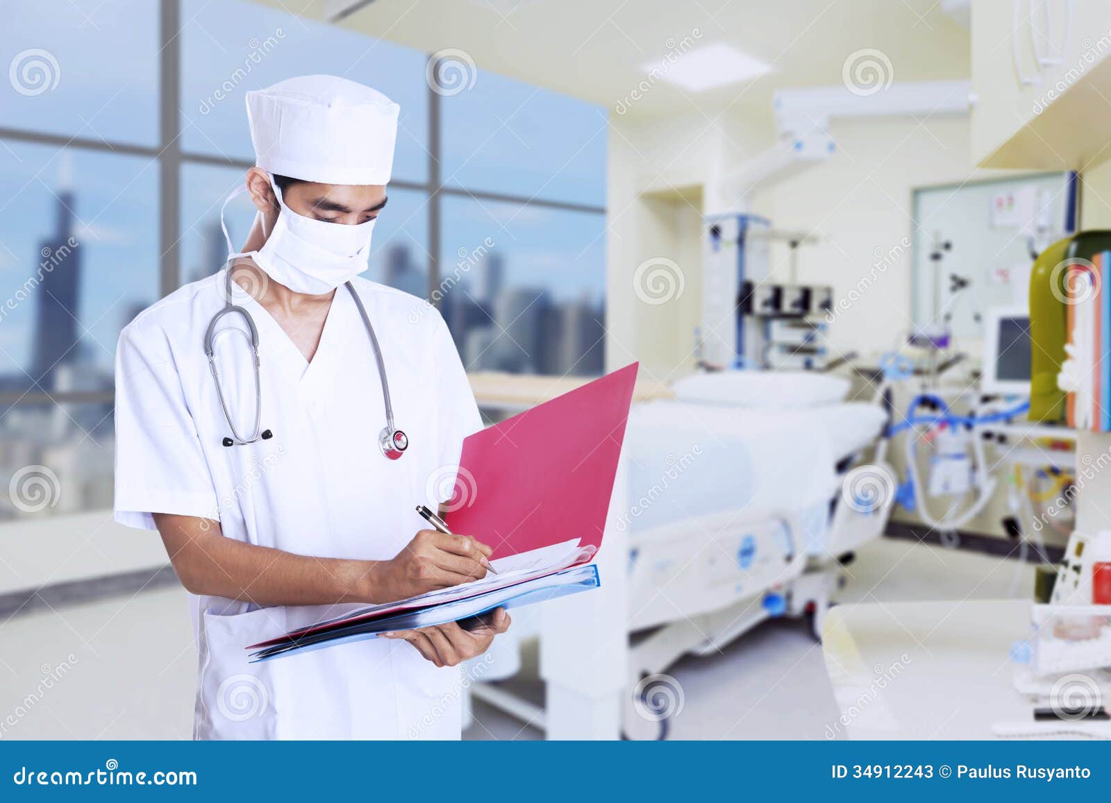 Doctor Making Notes In Hospital, Corona Virus Concept. Shot Through ...