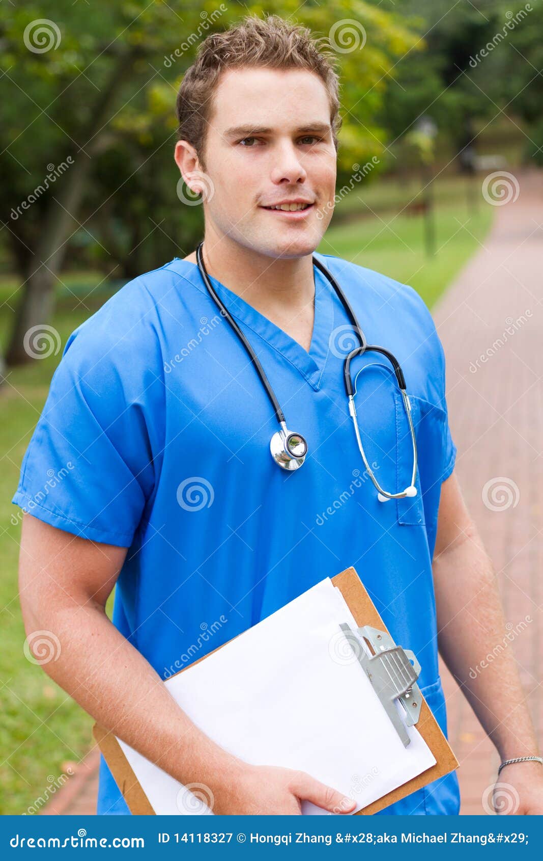 Male doctor outdoors stock image. Image of blue, handsome - 14118327