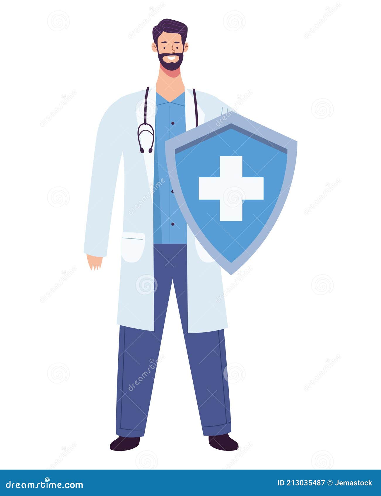 Male Doctor with Shield Guard Stock Illustration - Illustration of ...