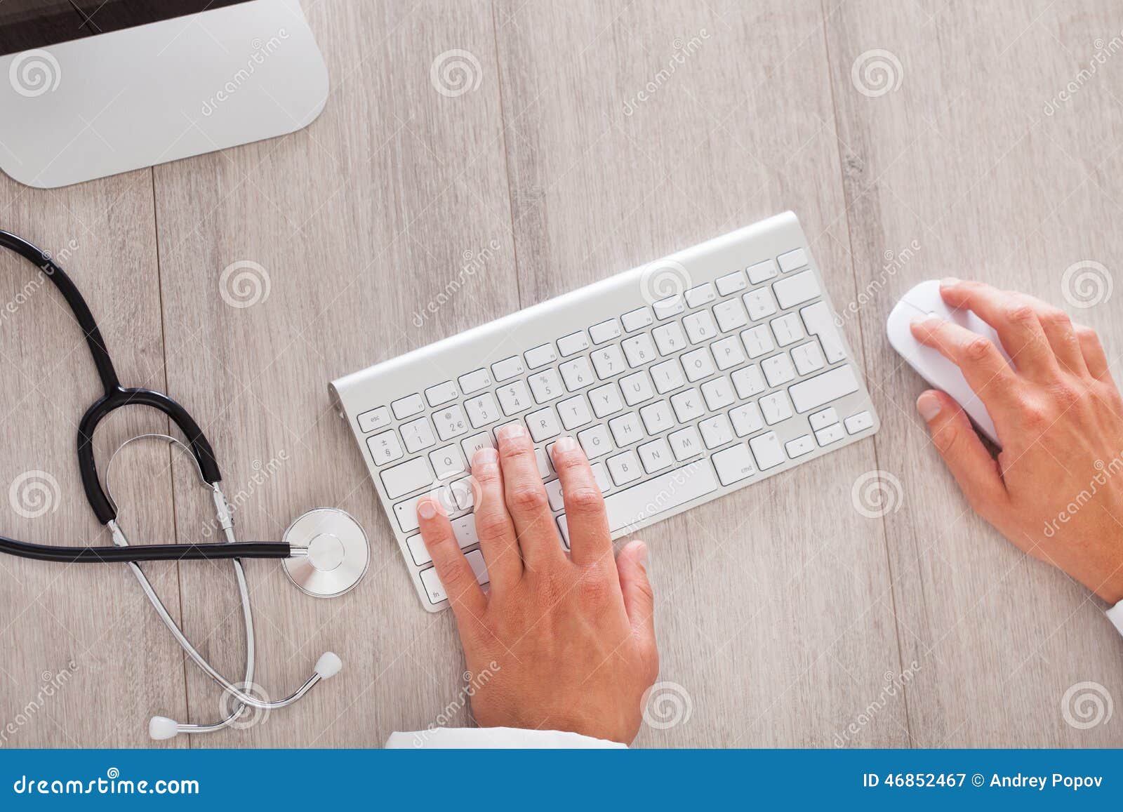 Male Doctor Typing on Computer Keyboard Stock Image - Image of finger ...
