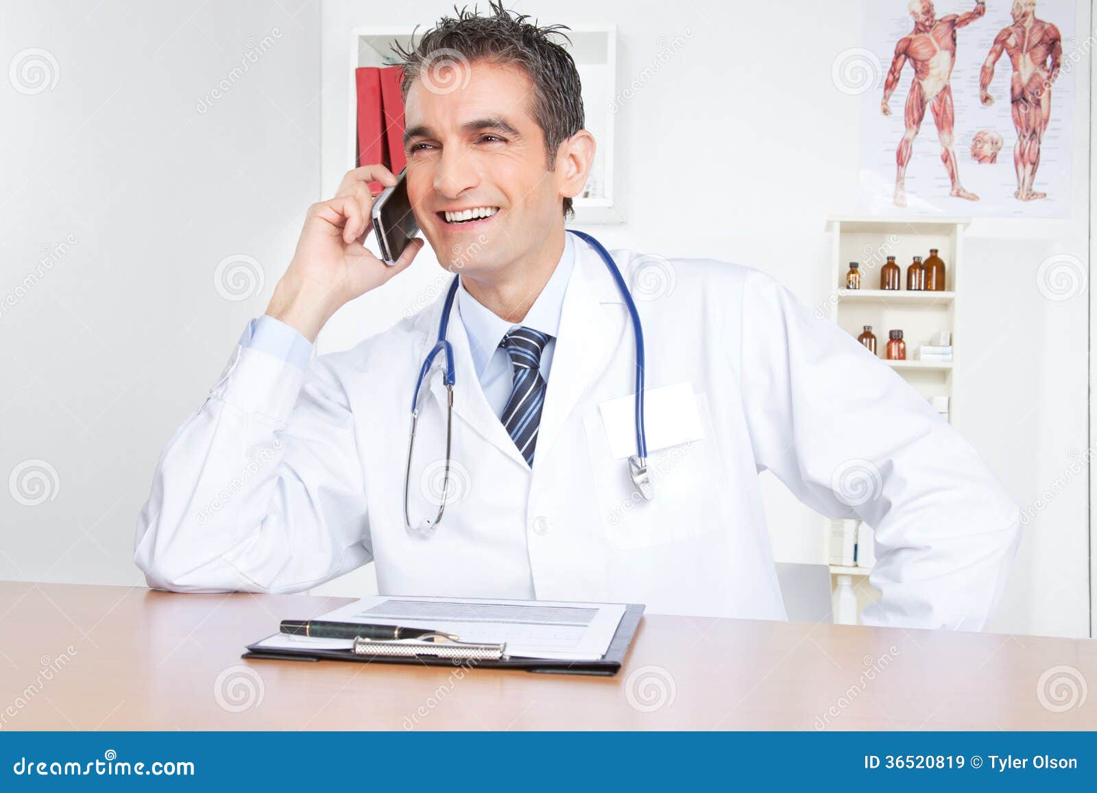 Male Doctor Using Mobile Phone Stock Image - Image of happy, physician ...