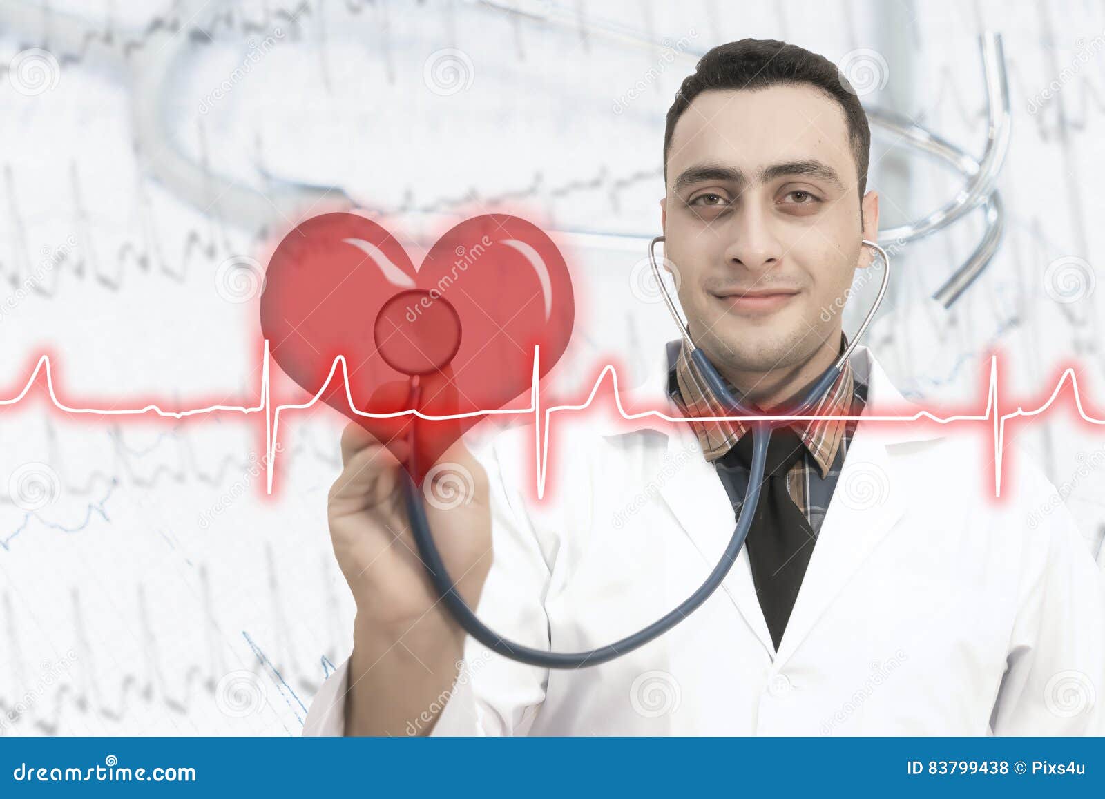 Male Doctor Using Stethoscope Heart Pulse Stock Photo - Image of check ...