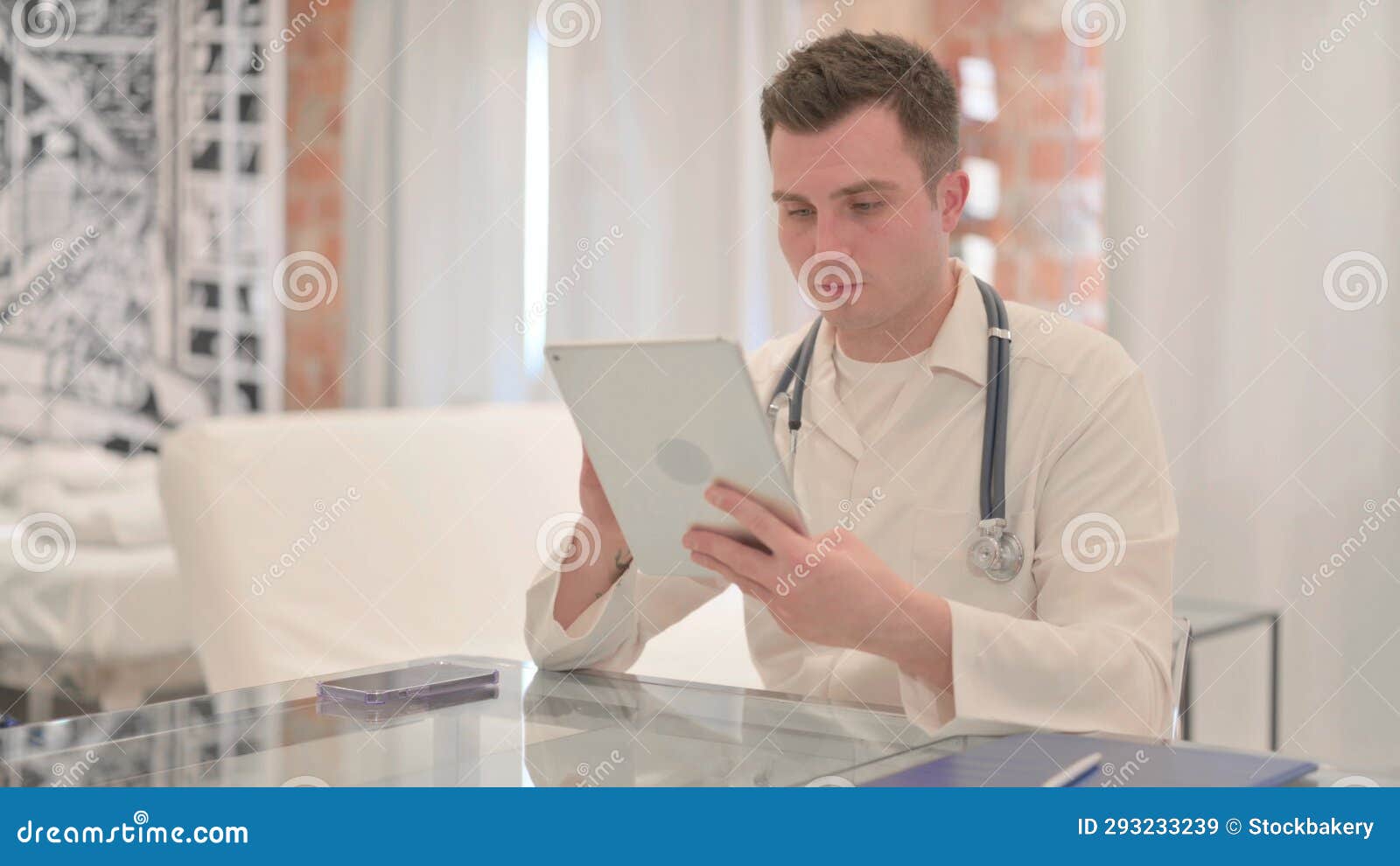 Male Doctor Using Tablet in Clinic Stock Video - Video of patient, male ...