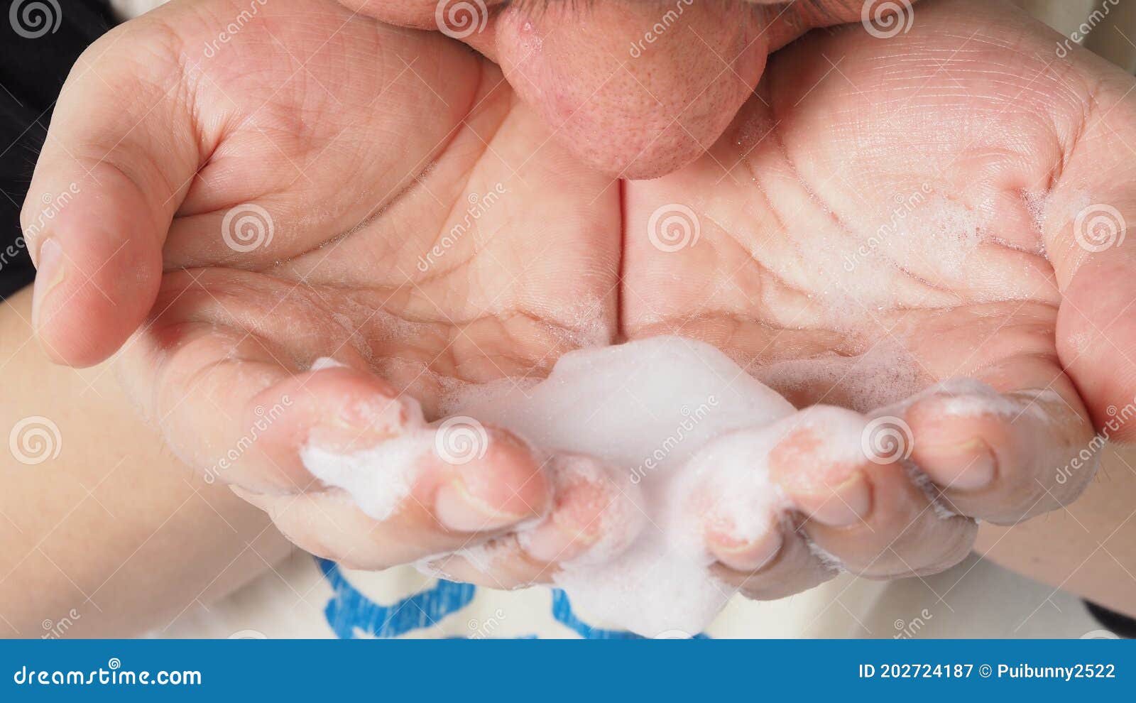 Male Doing Two Hand Washing Gesture with Foaming Hand Soap Stock Image ...