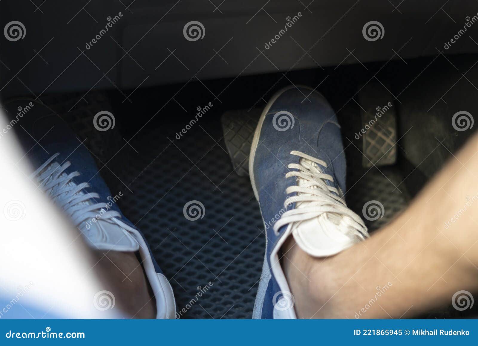 The Male Driver Feet Push he Pedals Inside the Car Cockpit Stock Image ...