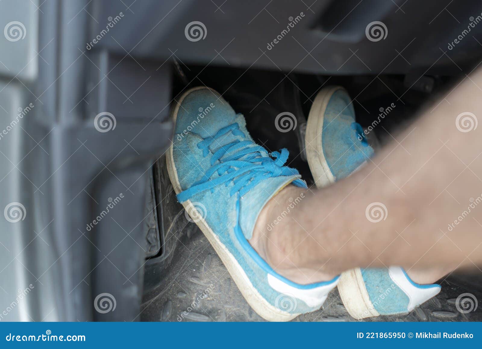 The Male Driver Feet Push he Pedals Inside the Car Cockpit Stock Photo ...
