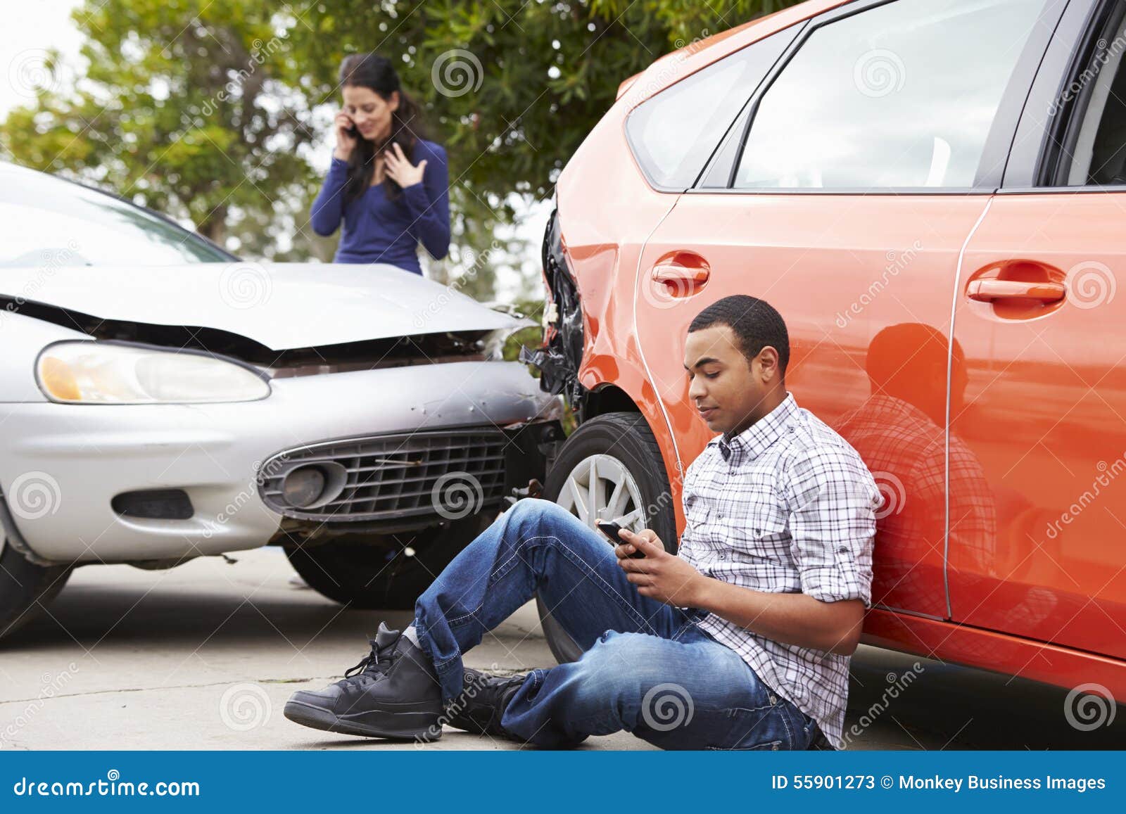 Male Driver Making Phone Call after Traffic Accident Stock Image ...