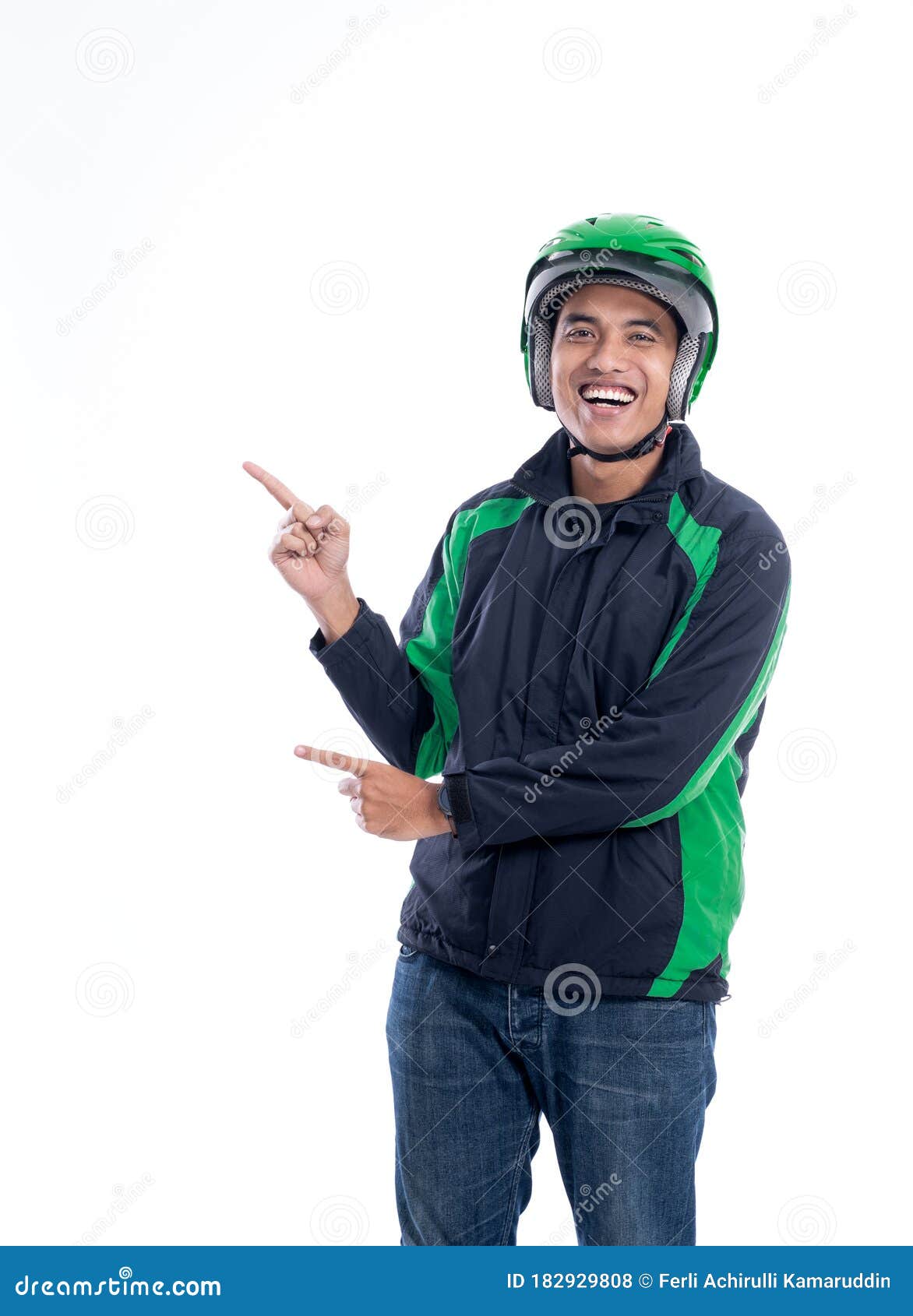 Male Driver Pointing To White Background Stock Photo - Image of ojek ...
