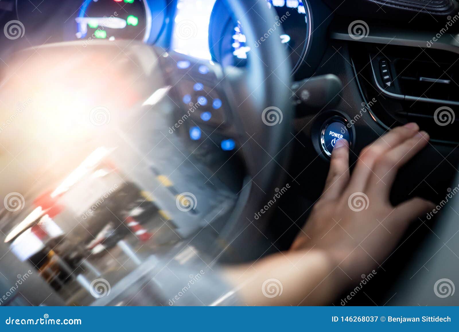 Male Driver Pushing Car Engine Start Button Stock Image - Image of ...