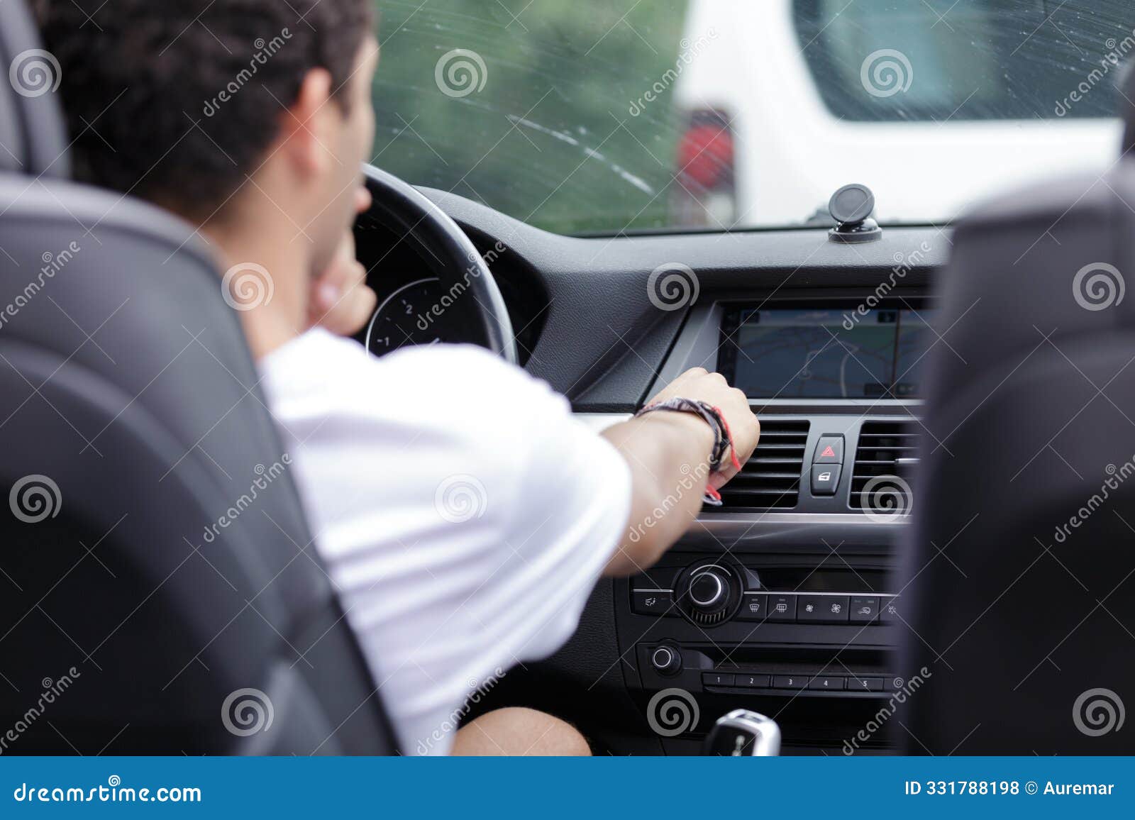 Male Driver Putting Navigation Guide Stock Photo - Image of autonomous ...