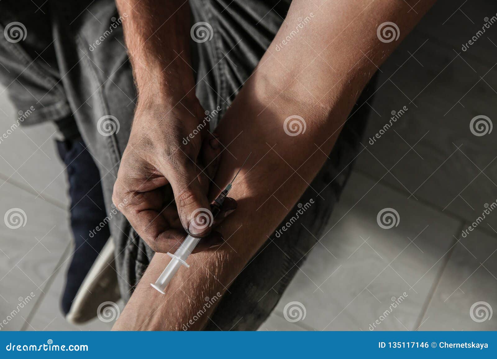 Male Drug Addict Making Injection Stock Photo - Image of criminal ...