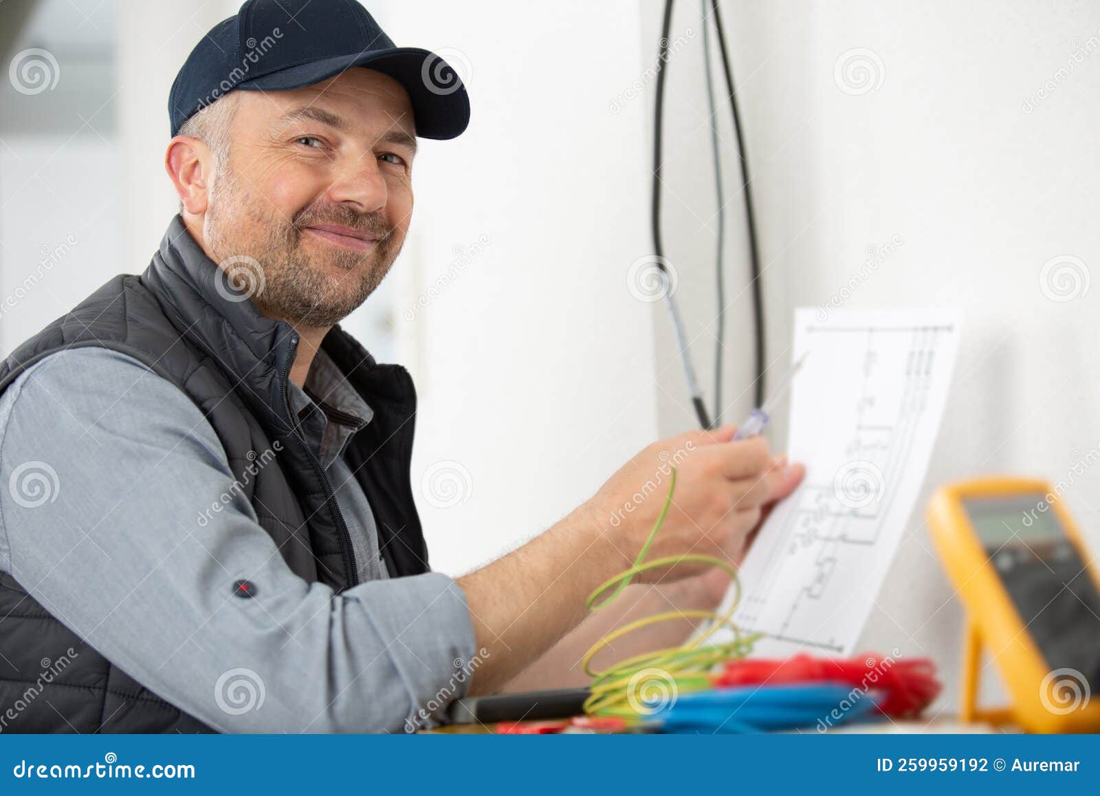 Male Electrician Checking Voltage Socket with Multimeter in House Stock ...