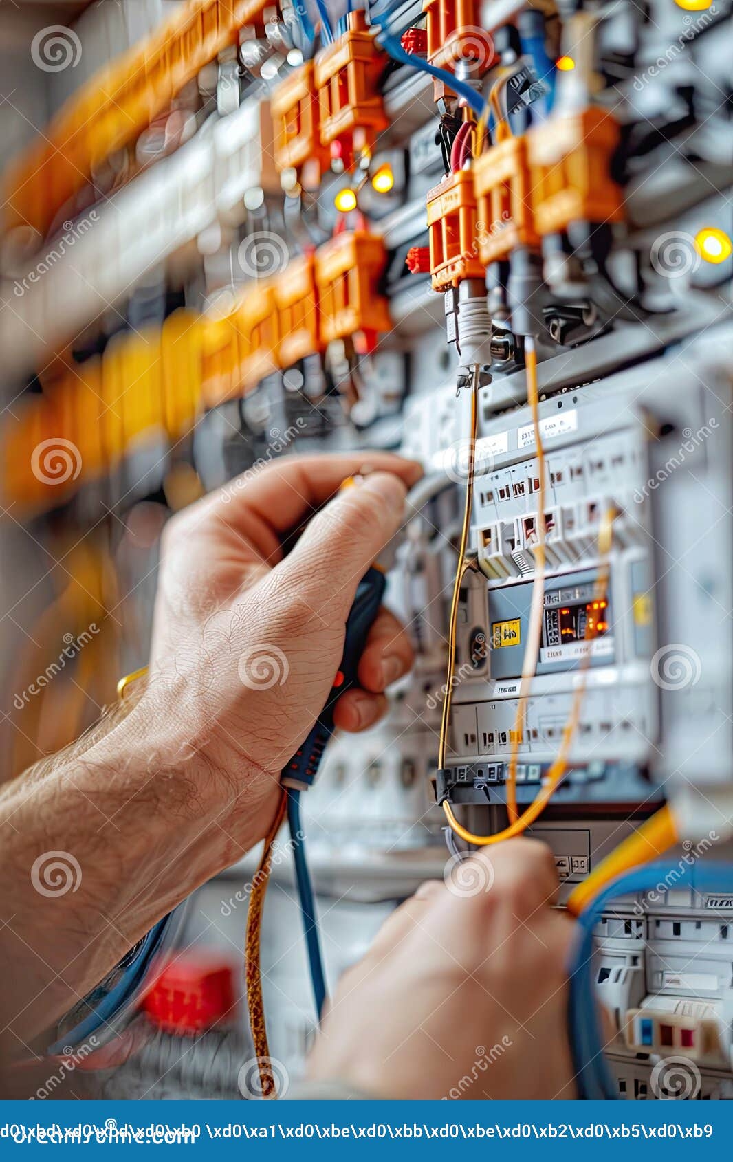 A Male Electrician Fixes a Problem in an Electrical Panel Stock Photo ...