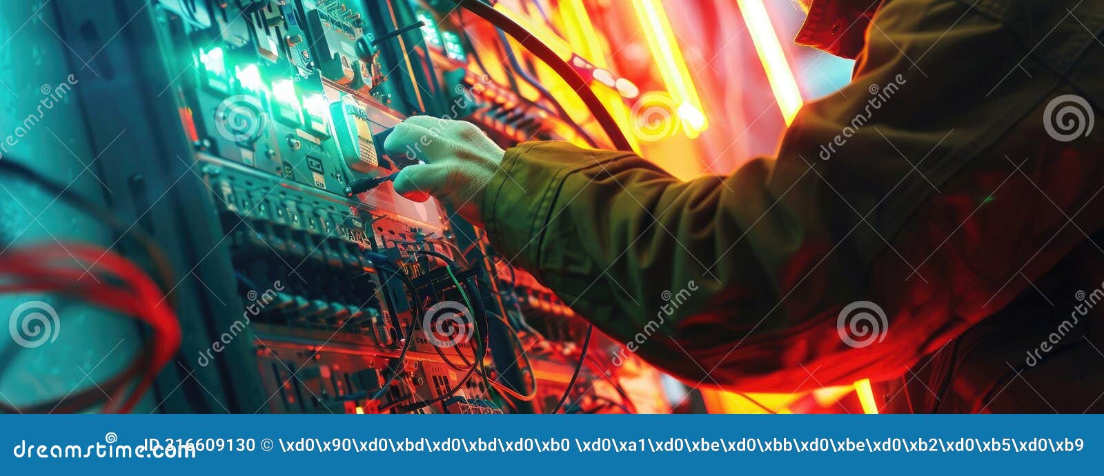 A Male Electrician Fixes a Problem in an Electrical Panel Stock Photo ...