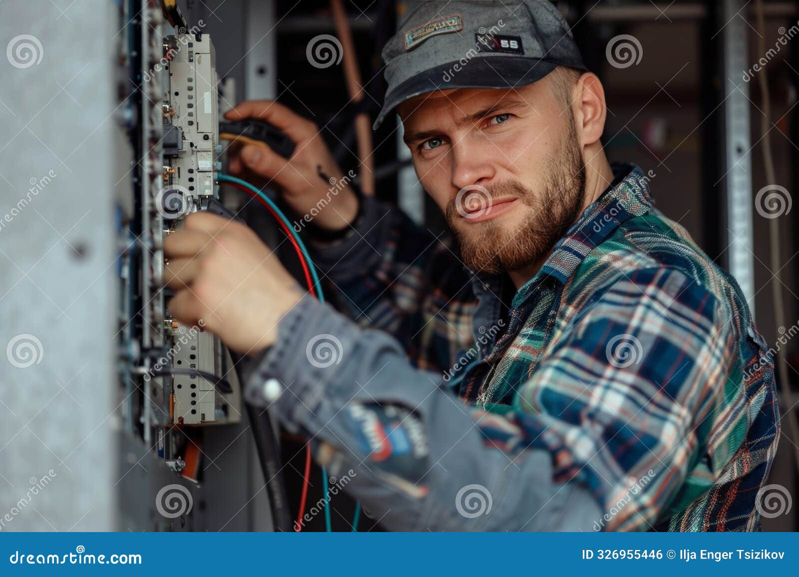 Male Electrician at Work Minimalist Composition with Tools and ...