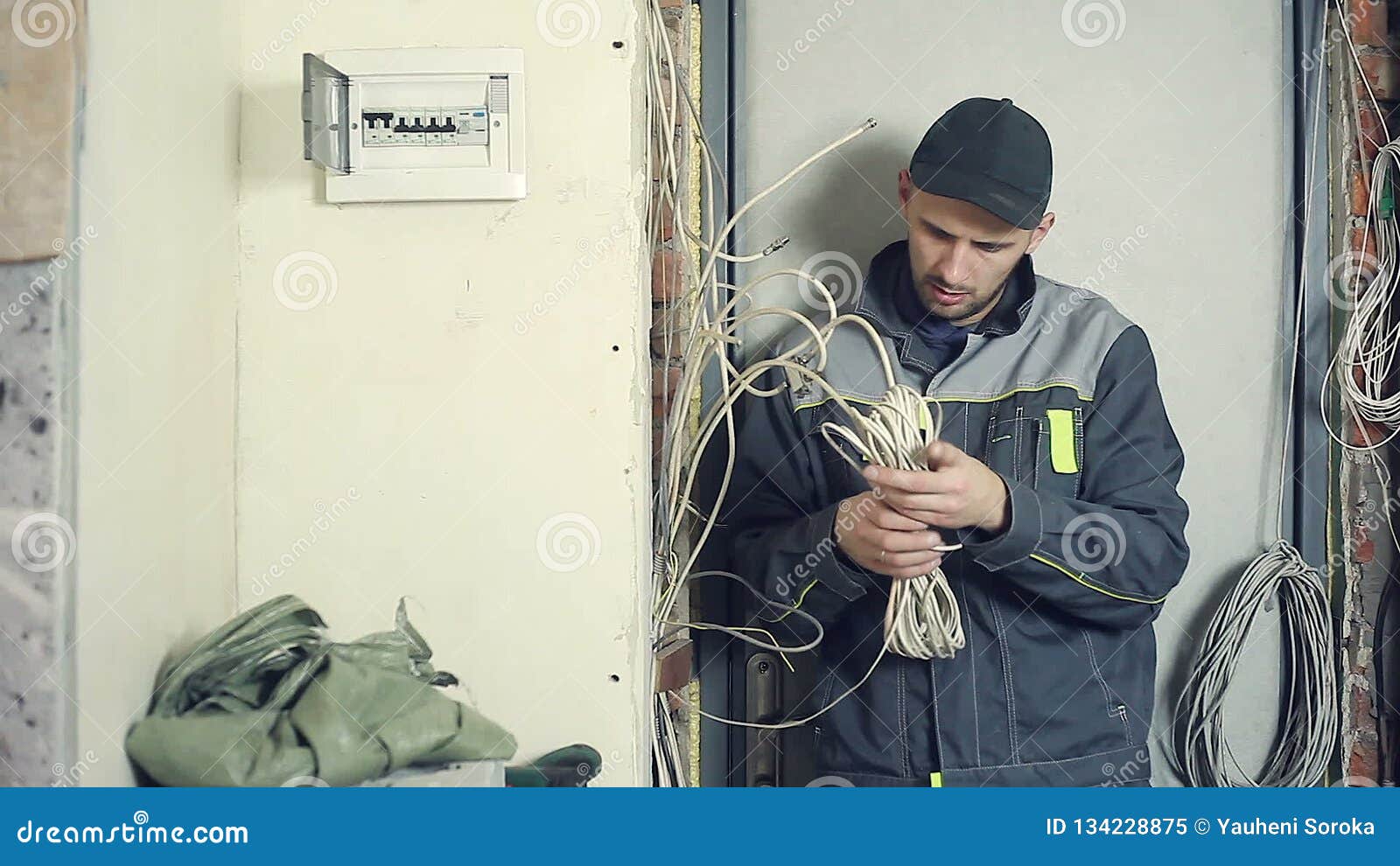 Male Electrician Performs Installation Work Stock Video - Video of ...